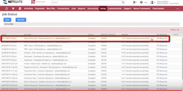 NetSuite Chart of Accounts Upload