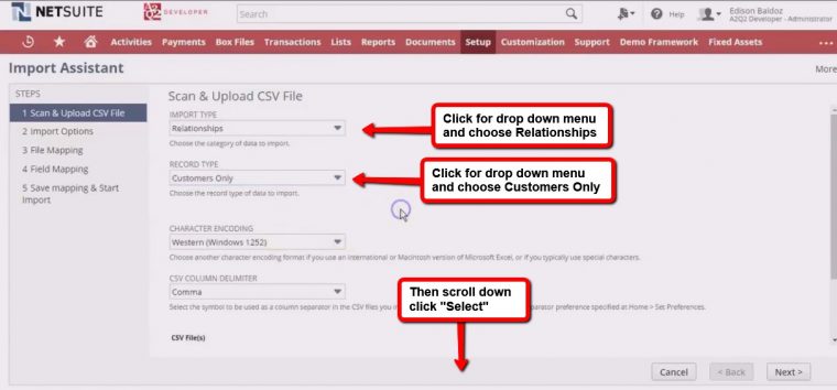 NetSuite Customers Upload