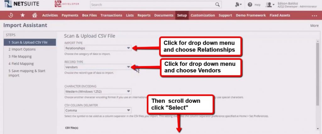 NetSuite Vendors Upload