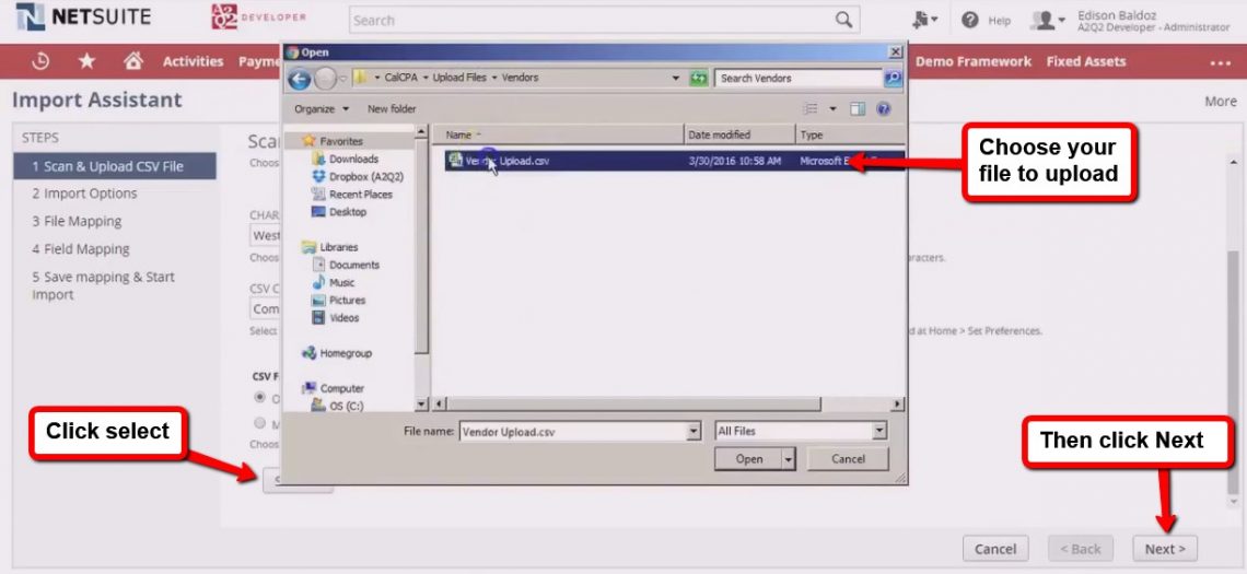 NetSuite Vendors Upload
