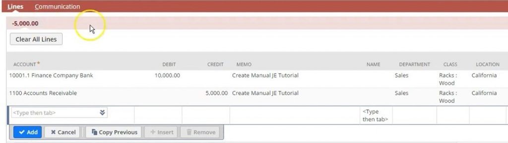 NetSuite Create Manual Journal Entry