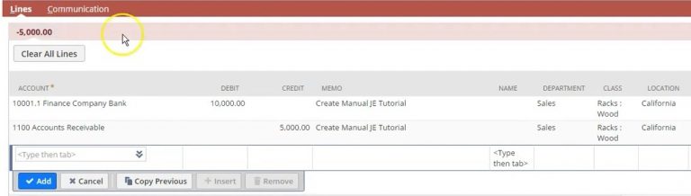 NetSuite Create Manual Journal Entry