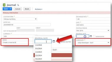 NetSuite Create Reversing Journal Entry