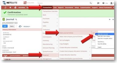 NetSuite Create Reversing Journal Entry