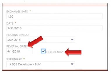 NetSuite Create Reversing Journal Entry