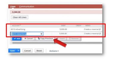 NetSuite Create Reversing Journal Entry