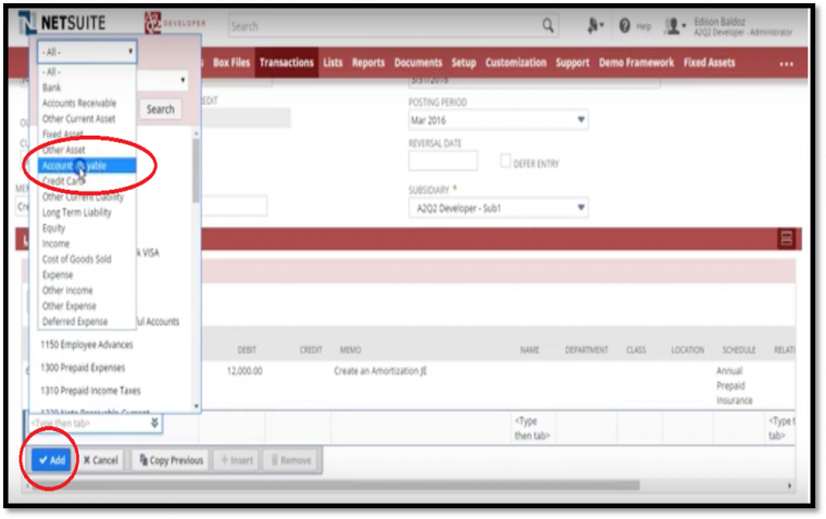 NetSuite Create Amortization Journal Entry