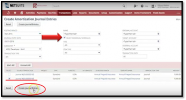 NetSuite Create Amortization Journal Entry