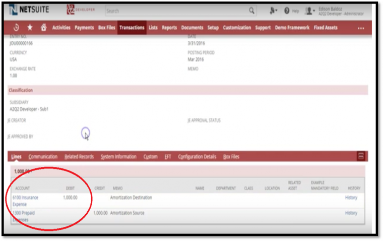 NetSuite Create Amortization Journal Entry