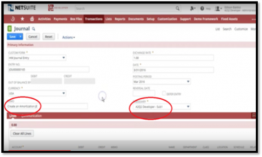 NetSuite Create Amortization Journal Entry