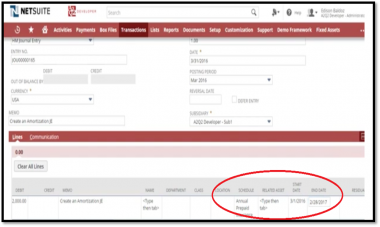 NetSuite Create Amortization Journal Entry
