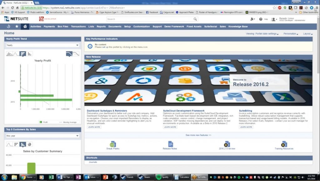NetSuite Homepage and Dashboard
