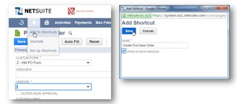 NetSuite Shortcut Buttons
