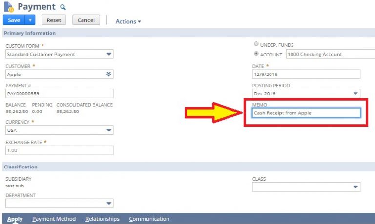 How to create a customer receipt in NetSuite