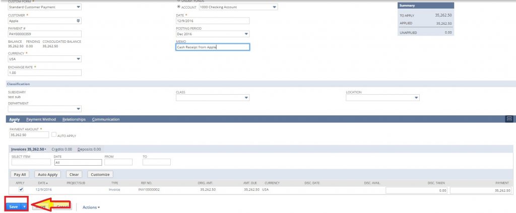 How to create a customer receipt in NetSuite