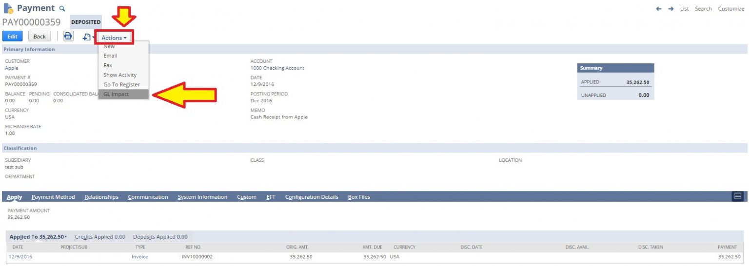 How to create a customer receipt in NetSuite