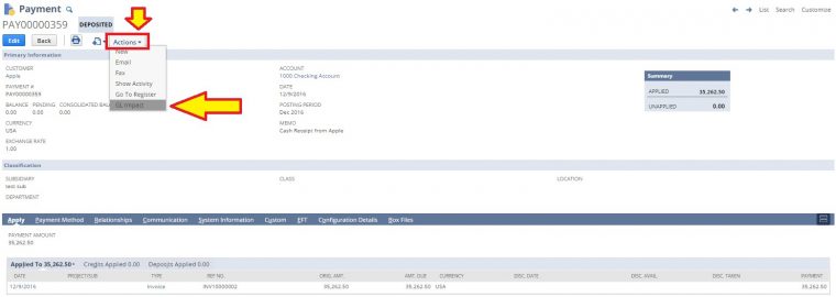 How to create a customer receipt in NetSuite