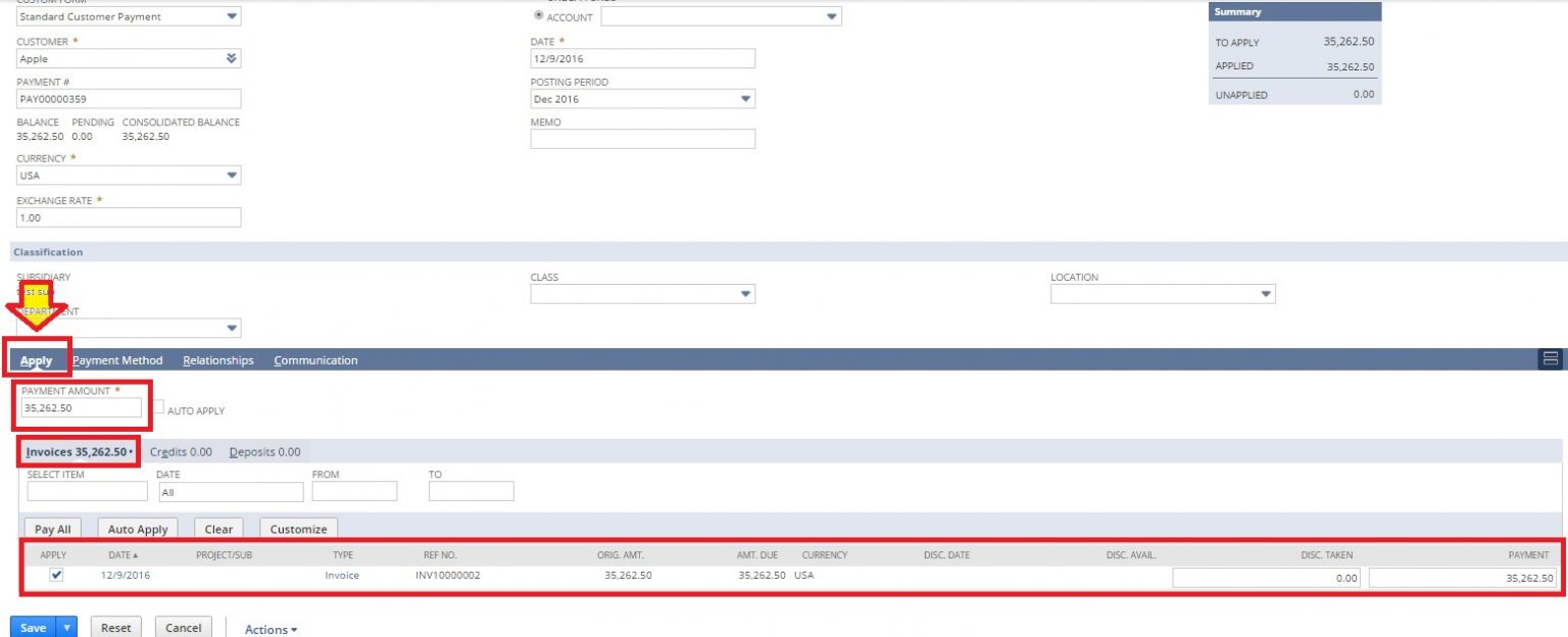 How to create a customer receipt in NetSuite
