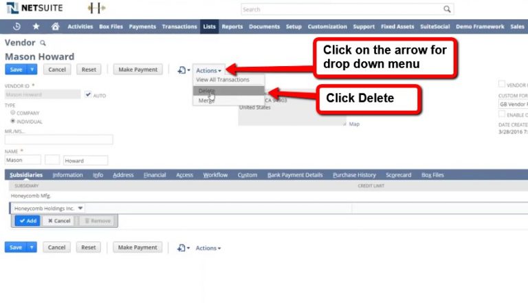 NetSuite How to Delete Vendors