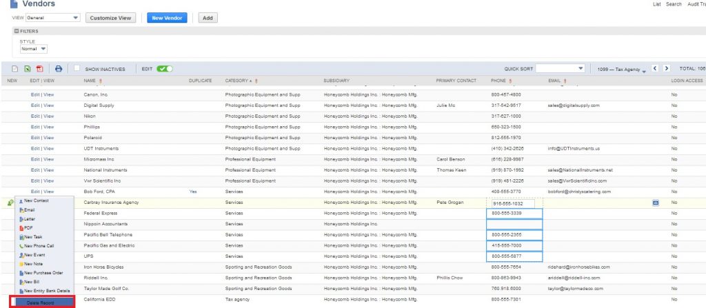 NetSuite How to Delete Vendors