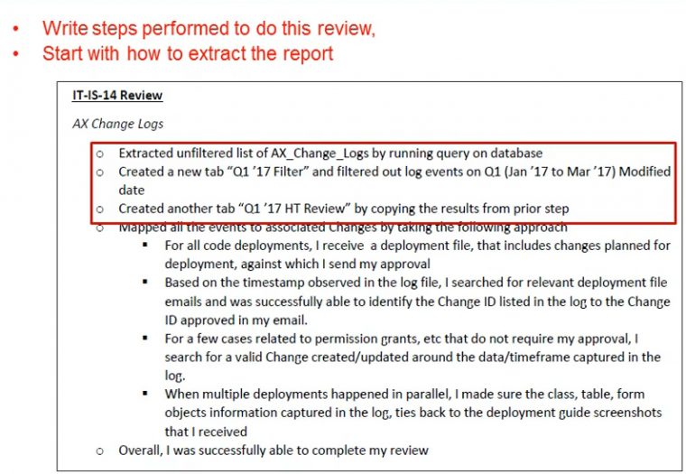 ITGC System Change Log Review – Good Example of Documentation