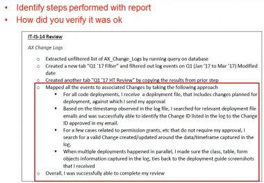 ITGC System Change Log Review – Good Example of Documentation