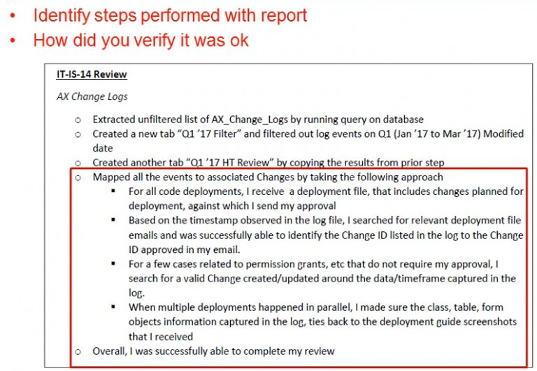 ITGC System Change Log Review – Good Example of Documentation